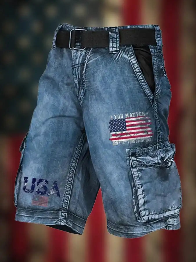 Men's American Flag Vintage Print Patriot Cargo Shorts – Best ...