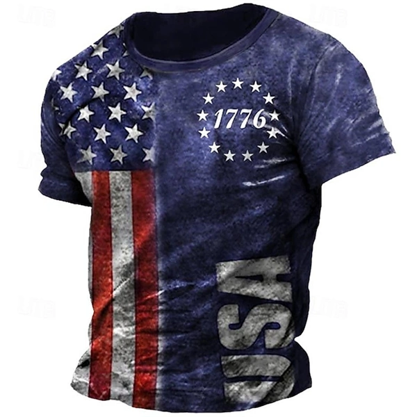Men's Veterans Day 1776 American Flag T-Shirt - 3D Patriotic Graphic T ...