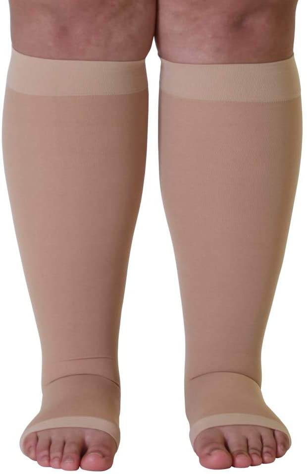 ROYALUCK Plus Size Open Toe Compression Socks 20-30mmHg Knee-Hi Extra ...